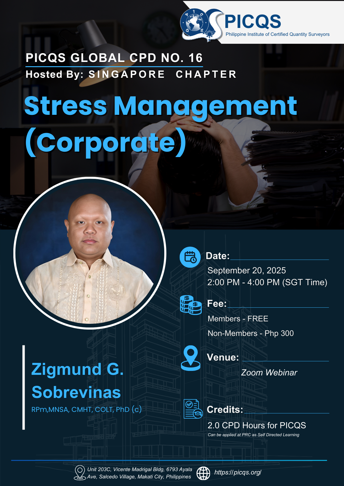 2025 PICQS GLOBAL CPD No. 16 (Hosted by SG Chapter) - Stress Management (Corporate) - PICQS